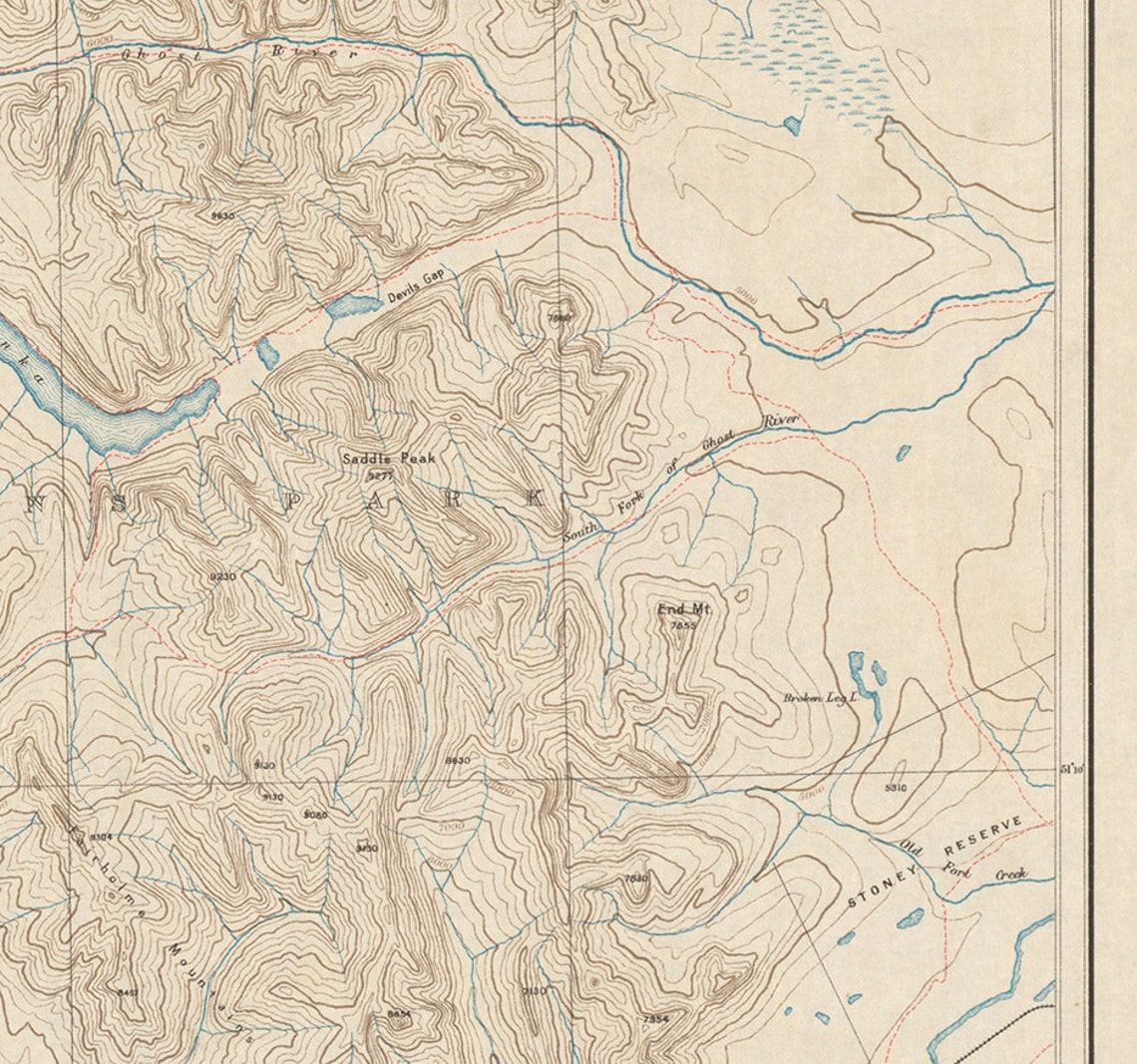Mapa topográfico de las Montañas Rocosas 1902. Vintage - Etsy España