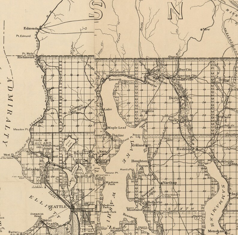Map of King County, Washington, WT, 1888. Vintage Restoration Hardware ...