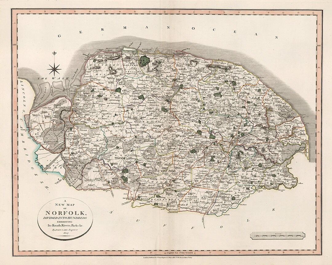 Map of Norfolk England UK 1807. Vintage Home Deco Style Old | Etsy