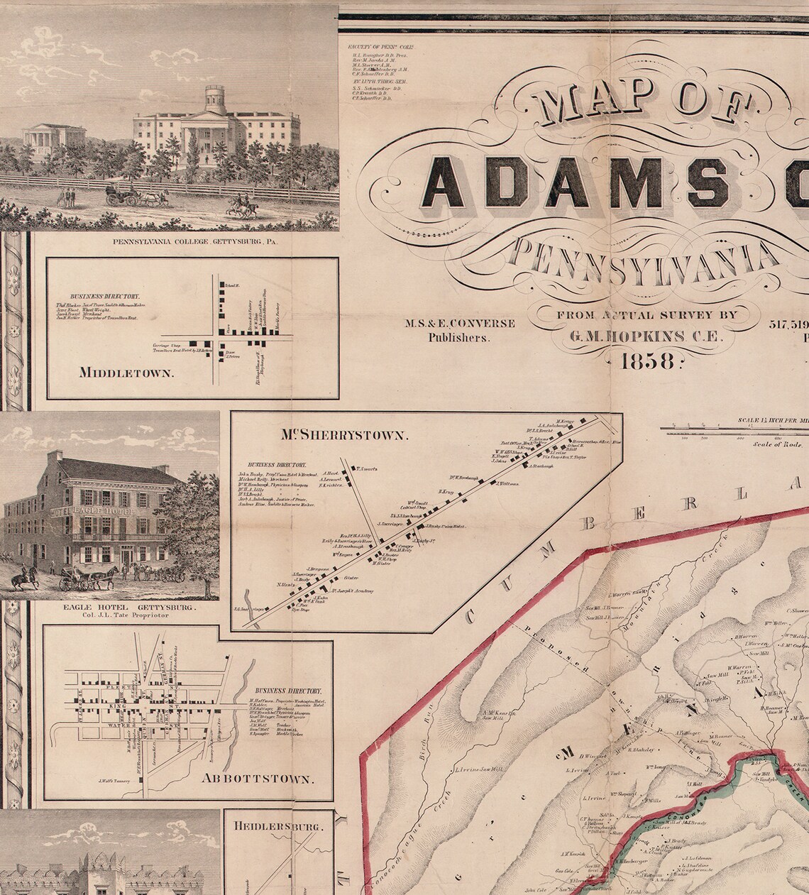 Map of Adams County Pennsylvania 1858. Vintage Home Deco - Etsy