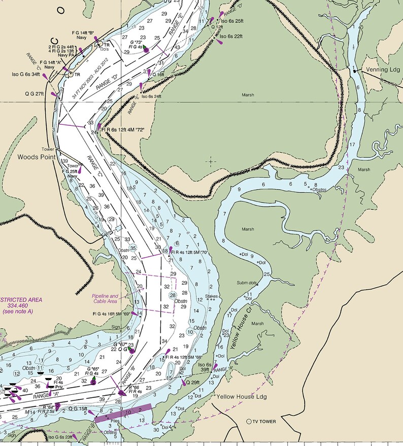 Nautical Charts of Cooper River Above Goose Creek in South - Etsy