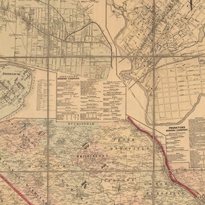 Map of Philadelphia, Pennsylvania PA, 1860. Vintage Home Deco Style Old ...