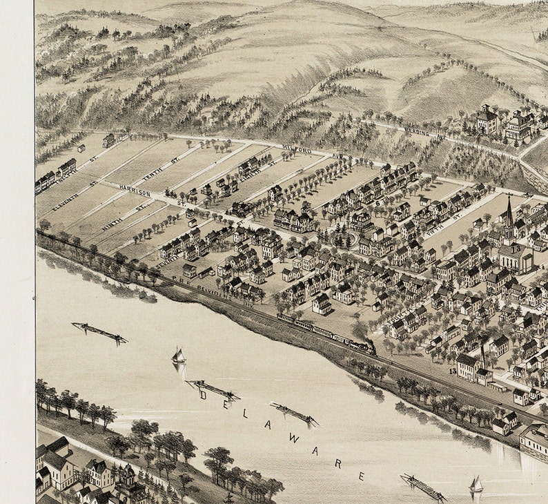 Map of Frenchtown, Hunterdon, New Jersey NJ 1886. Vintage Restoration ...