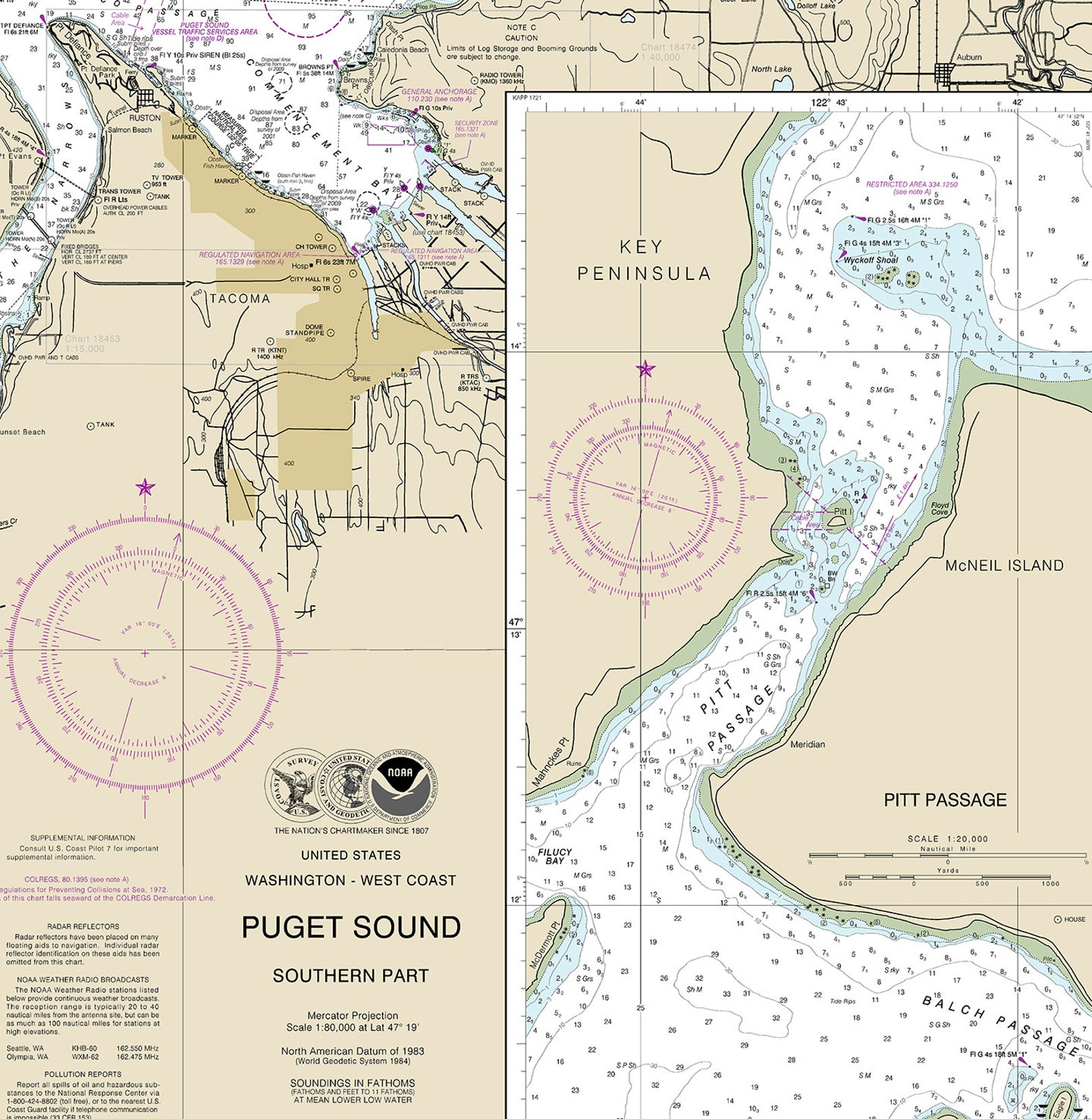 Nautical Charts of Puget Sound - Southern Part Seattle to Olympia ...