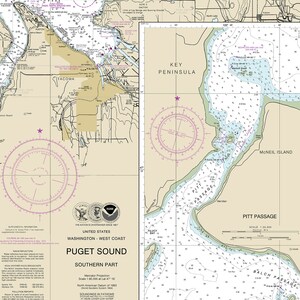 Nautical Charts of Puget Sound - Southern Part Seattle to Olympia ...