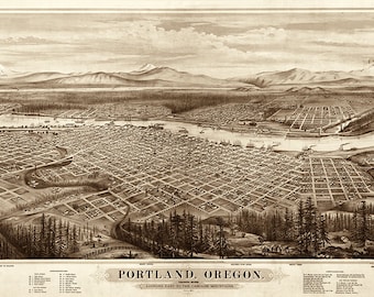 Map of Portland Oregon OR 1890. Vintage Restoration Hardware | Etsy