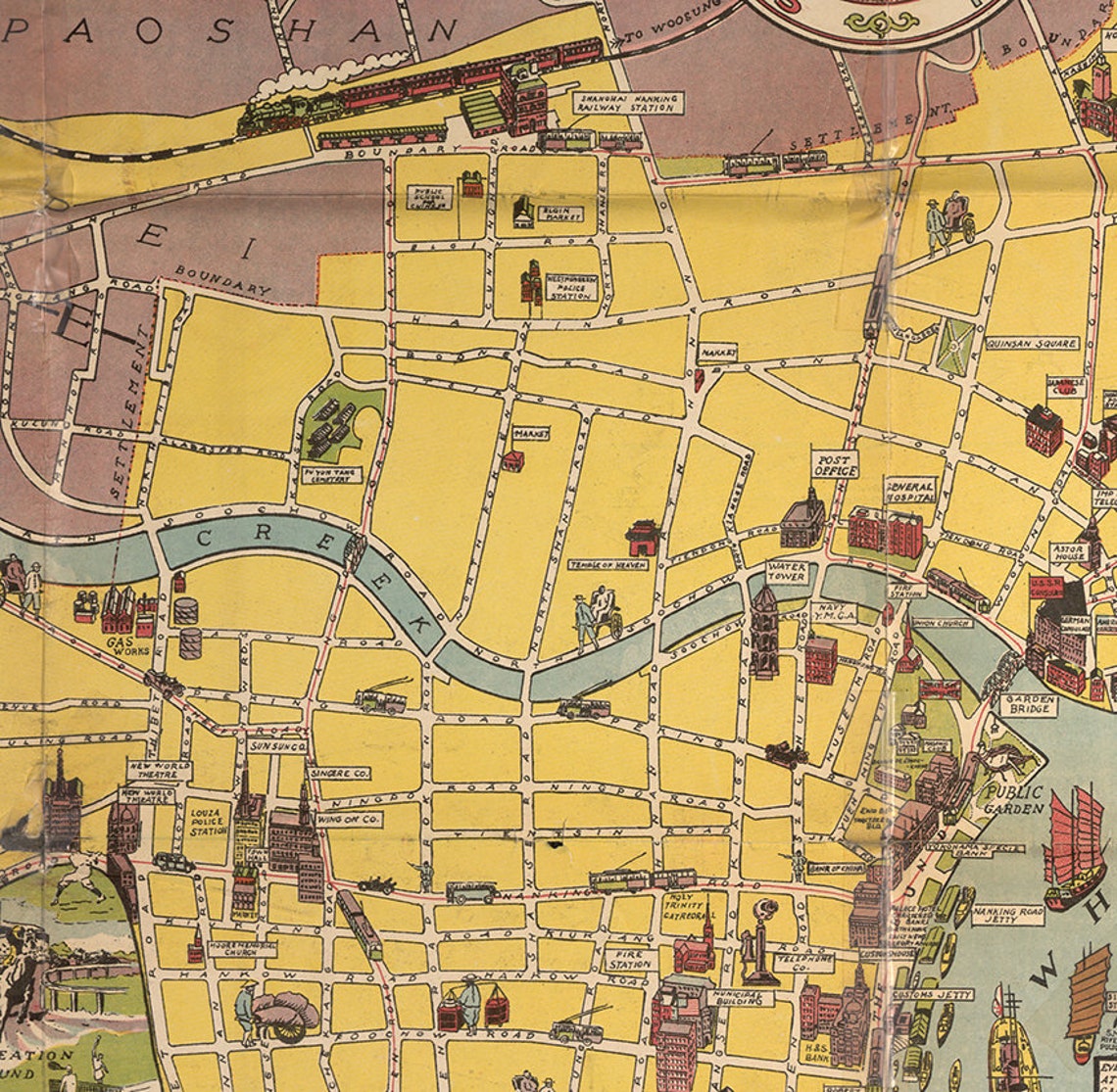 The Historic Pictorial Map of Shanghai China 1935. Vintage - Etsy