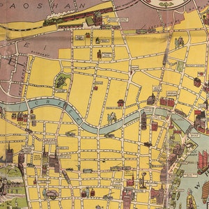 The Historic Pictorial Map of Shanghai, China, 1935. Vintage ...