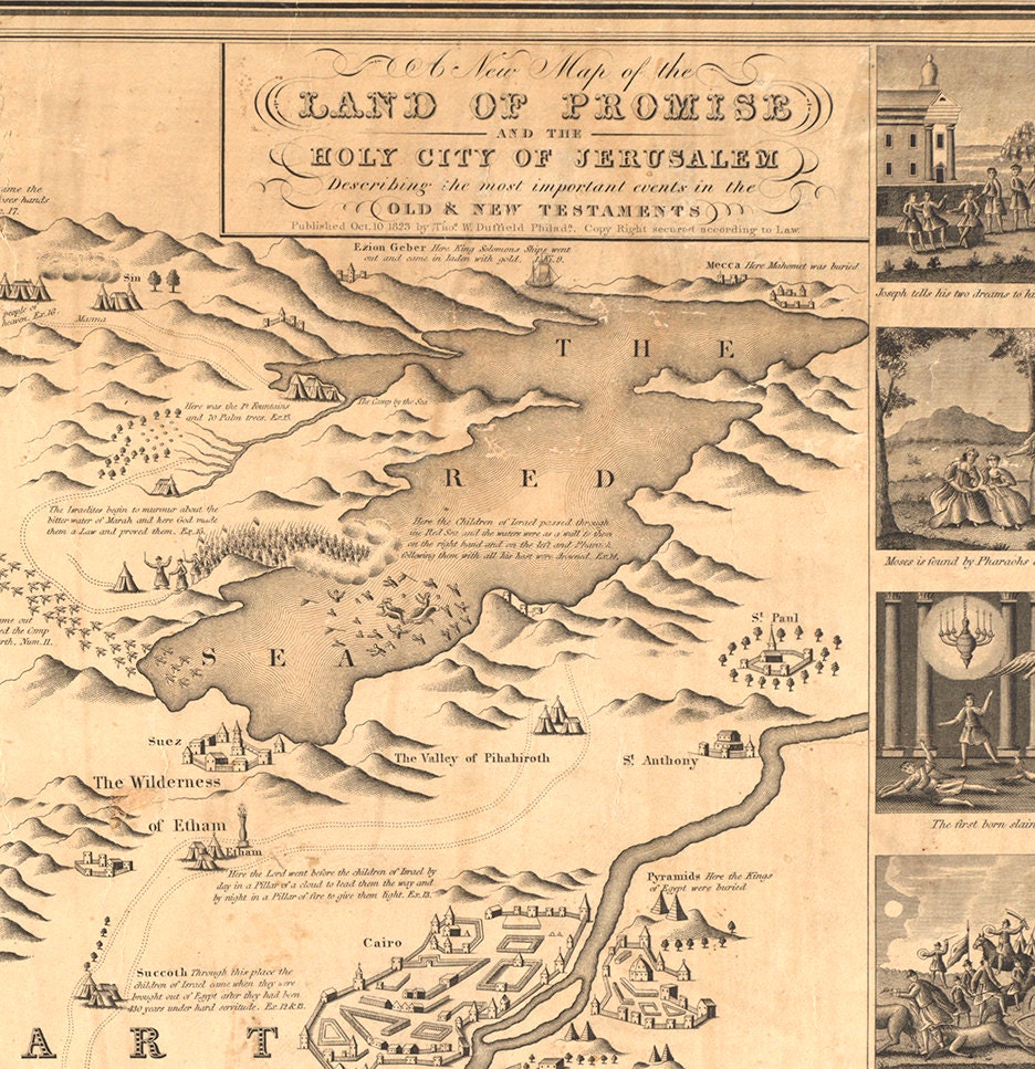 Mapa de la Tierra Prometida y la ciudad santa de Jerusalén que | Etsy ...