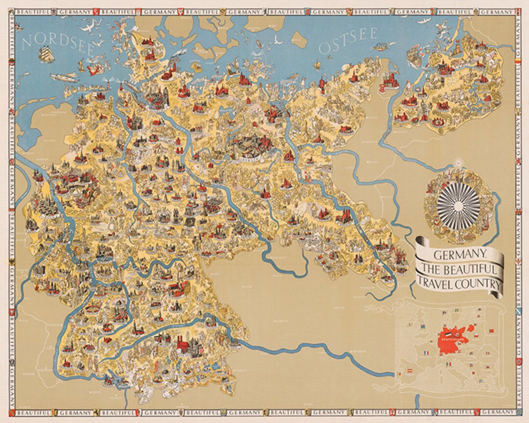 Pictorial Map of Germania (germany). Restoration Hardware Home Deco ...