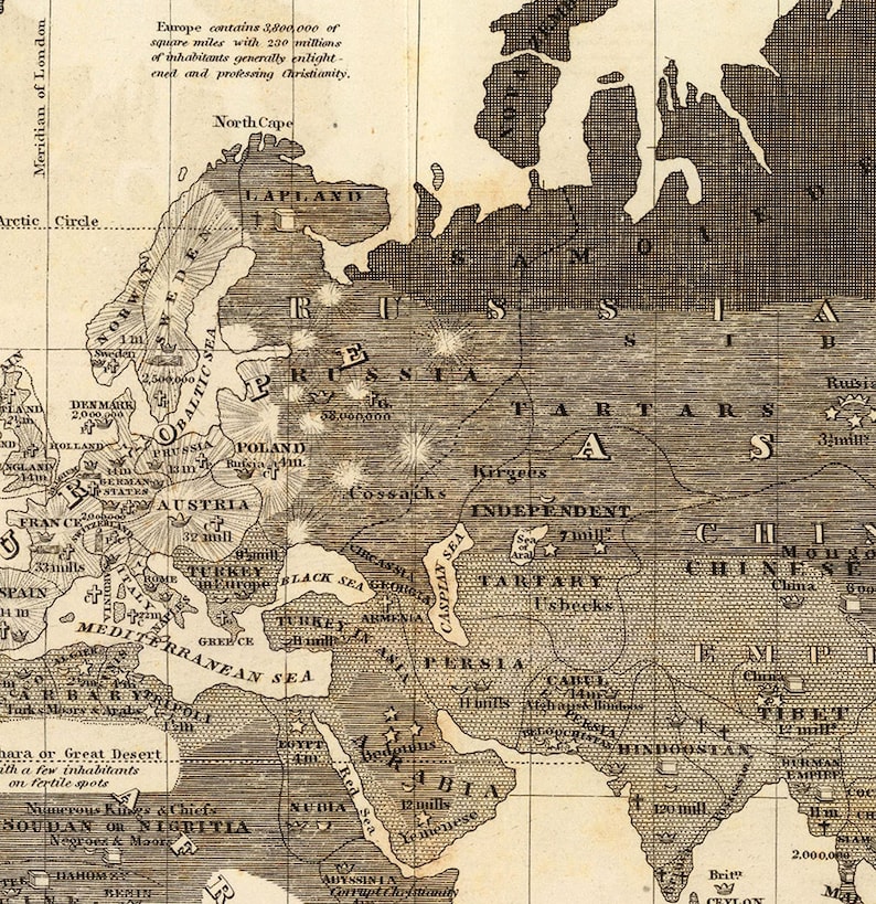 Map of Moral and Political Chart of the Inhabited World. - Etsy