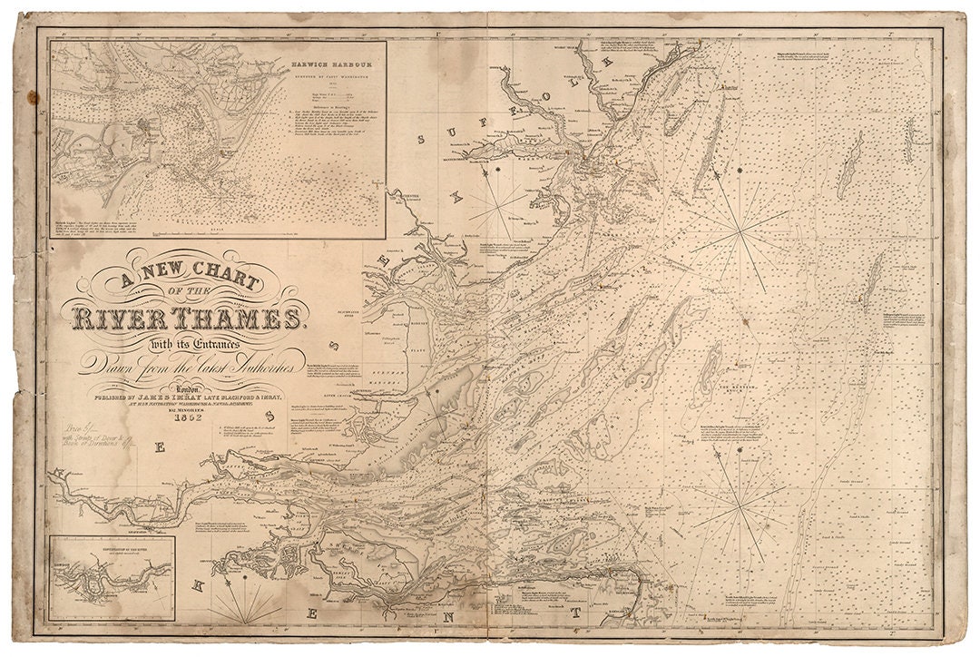 Nautical Charts of River Thames With Its Entrances, London, England ...