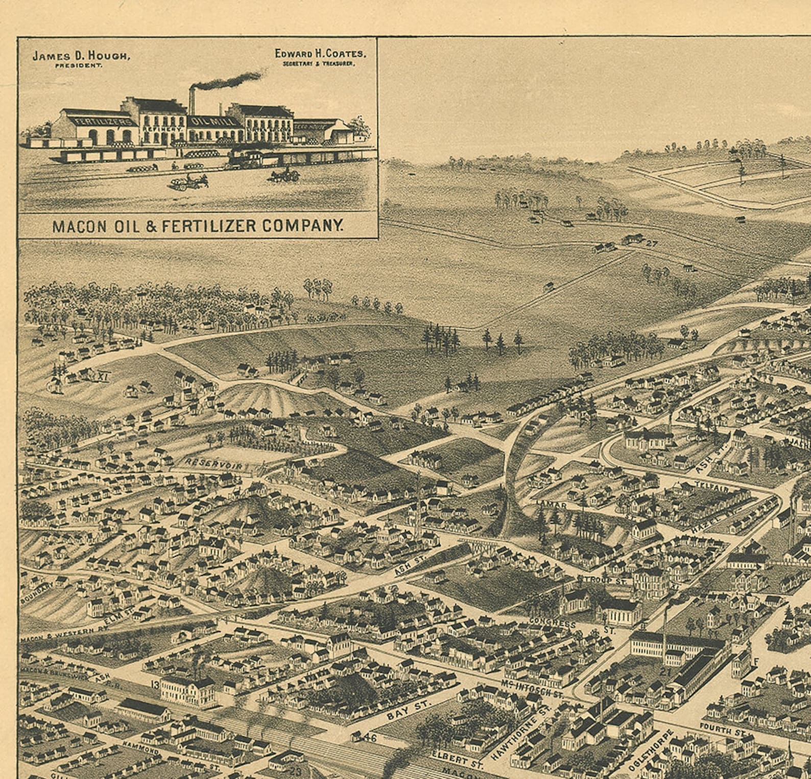 Map of Macon, Georgia. Bibb County 1885. Vintage Restoration Hardware ...