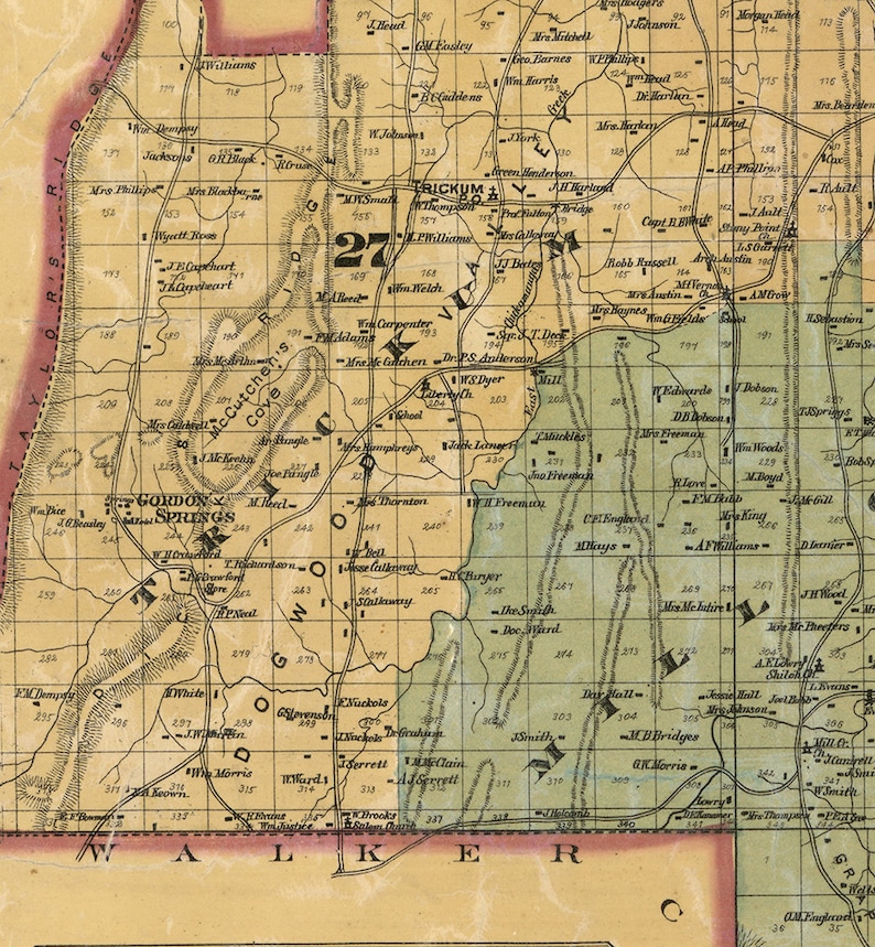 Map of Whitfield County Georgia 1879. Vintage restoration | Etsy