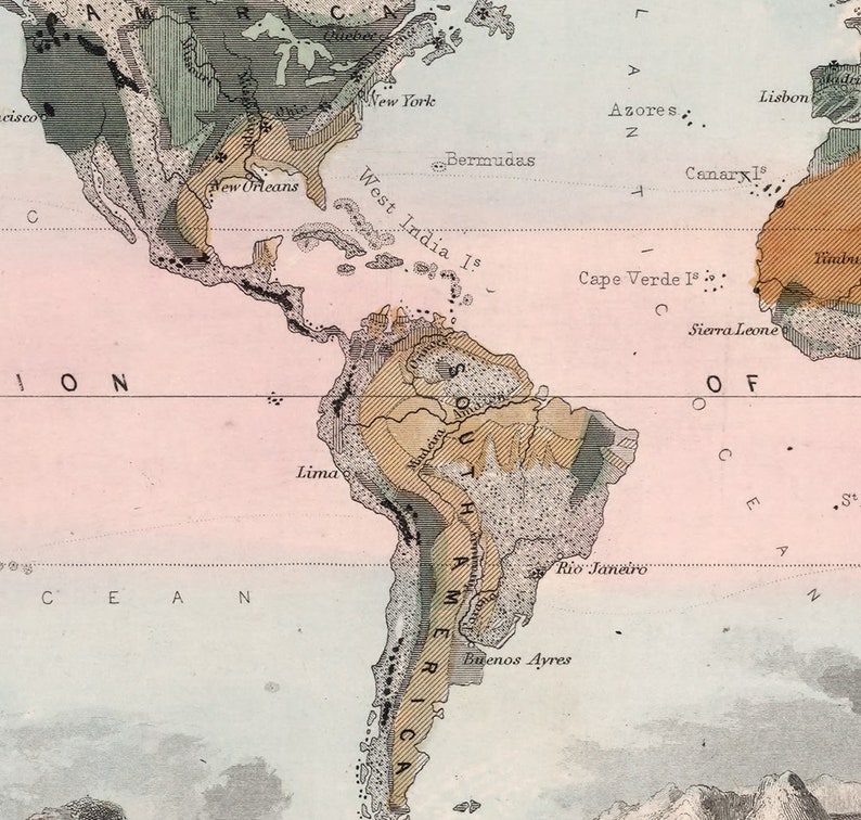 Geological Map of the World 1852. Vintage Restoration - Etsy