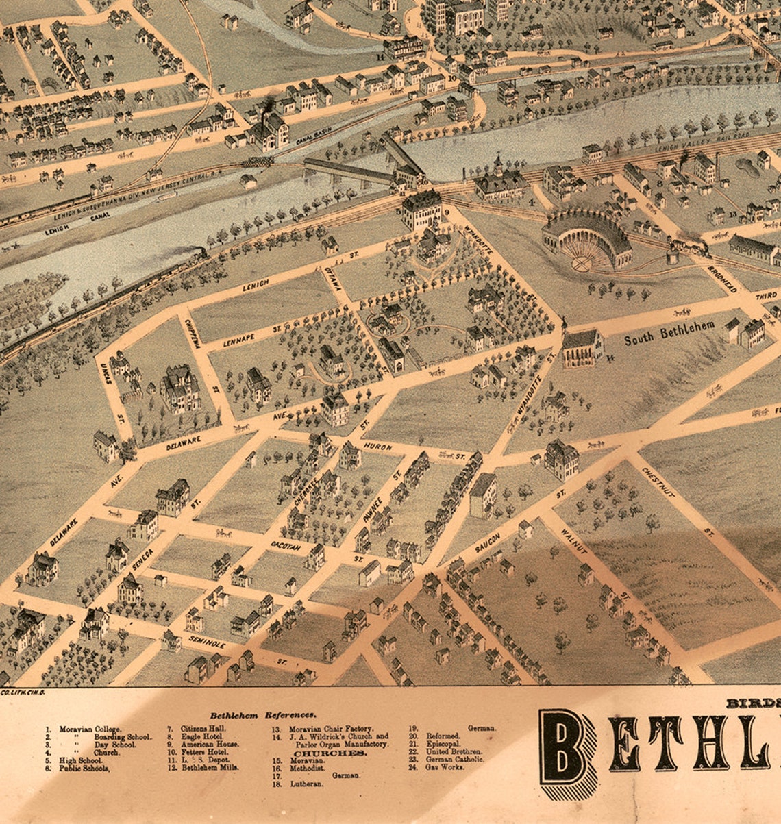 Map of Bethlehem Lehigh and Northampton County Pennsylvania | Etsy