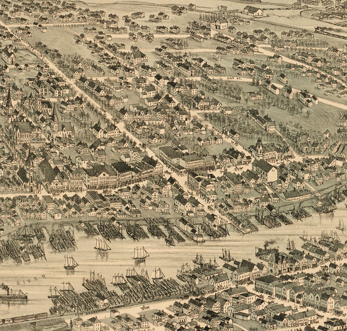 Map of St. Stephen New Brunswick and Calais Maine 1889. - Etsy