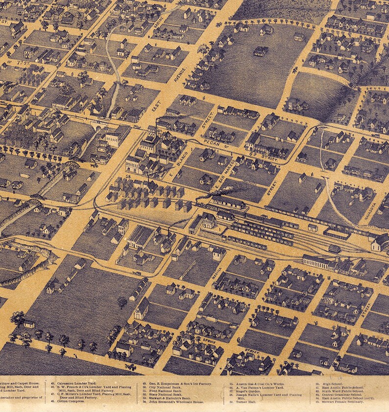 Map of Austin, Texas ... 1887. Vintage Restoration Hardware Home Deco ...