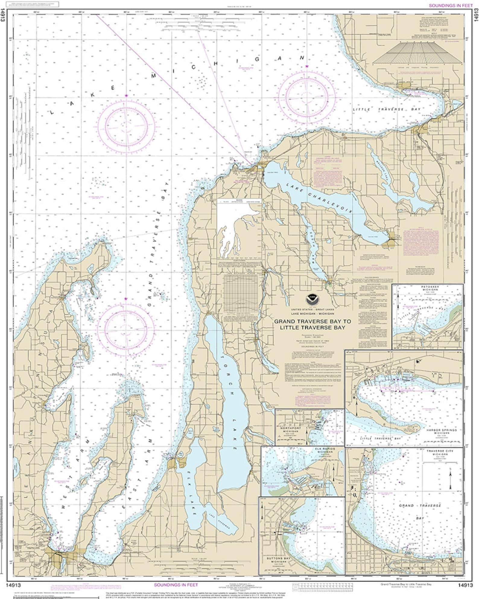 Nautical Chart of Grand and Little Traverse Bay. Lake Michigan - Etsy