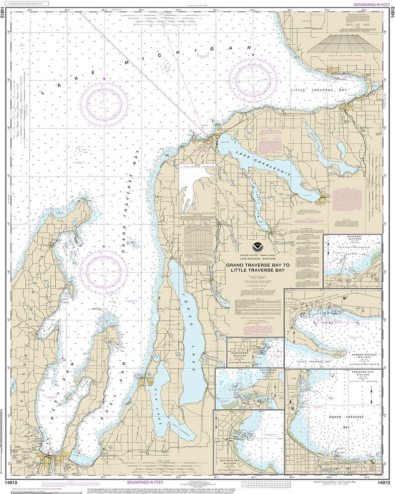 Nautical Chart of Grand and Little Traverse Bay. Lake Michigan - Etsy