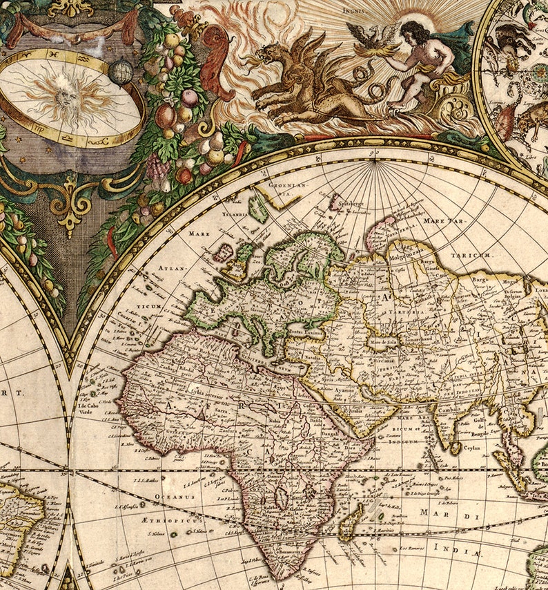 World Map of 1660. Vintage Restoration Hardware Home Deco - Etsy