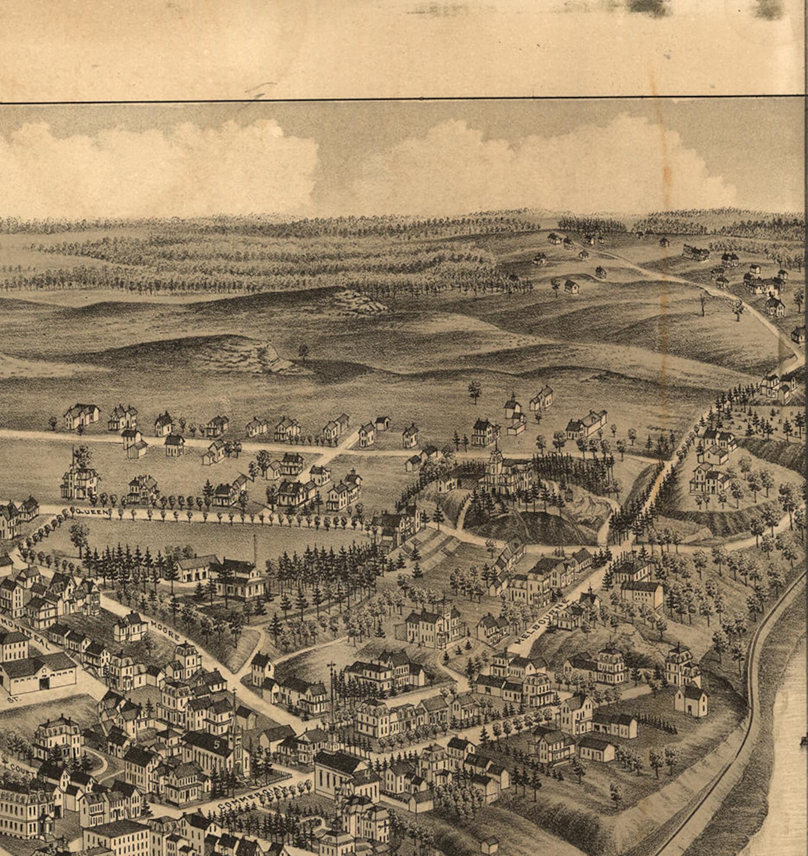Map of Sherbrooke, Quebec, Canada in 1881. Reproduction Vintage Bird's ...
