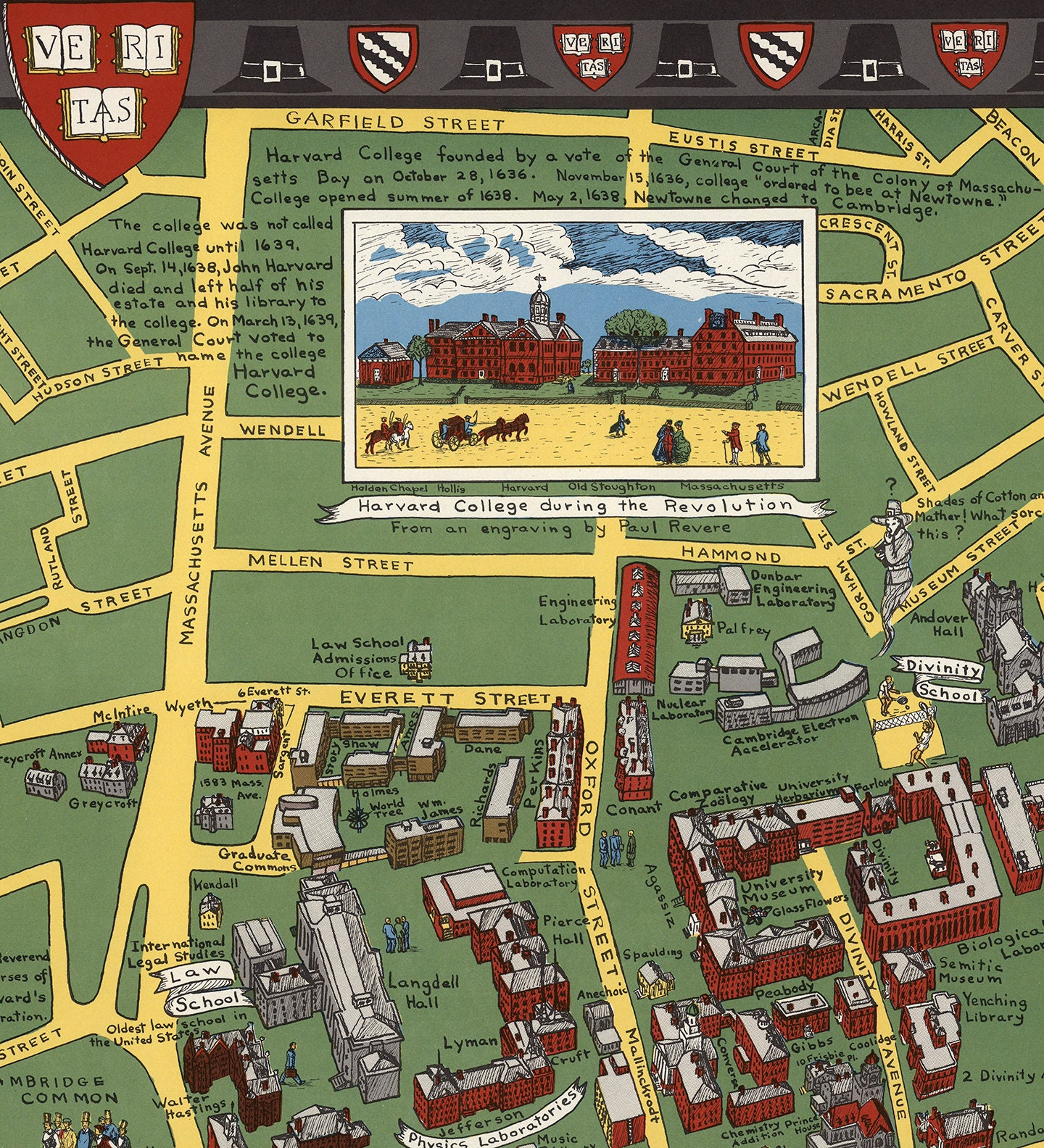 Map of Harvard University and of Radcliffe College Cambridge - Etsy