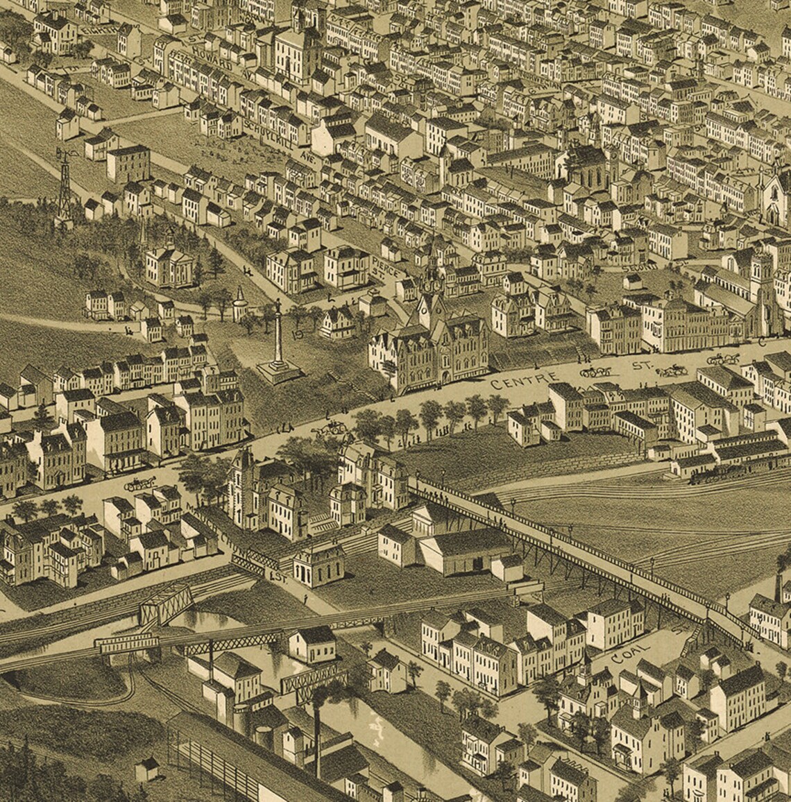 Map of Pottsville Schuylkill County Pennsylvania Pa. 1889. | Etsy