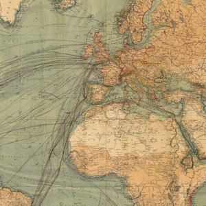 Chart of the World on Mercators Projection. 1882. Vintage Home Deco Style Old Wall Reproduction ...