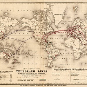 Map of the Telegraph Lines in Operation of the Globe in 1872 ...