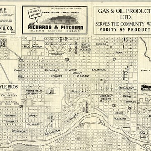 Map of Calgary, Alberta, Canada in 1950. Restoration Hardware Home Deco ...