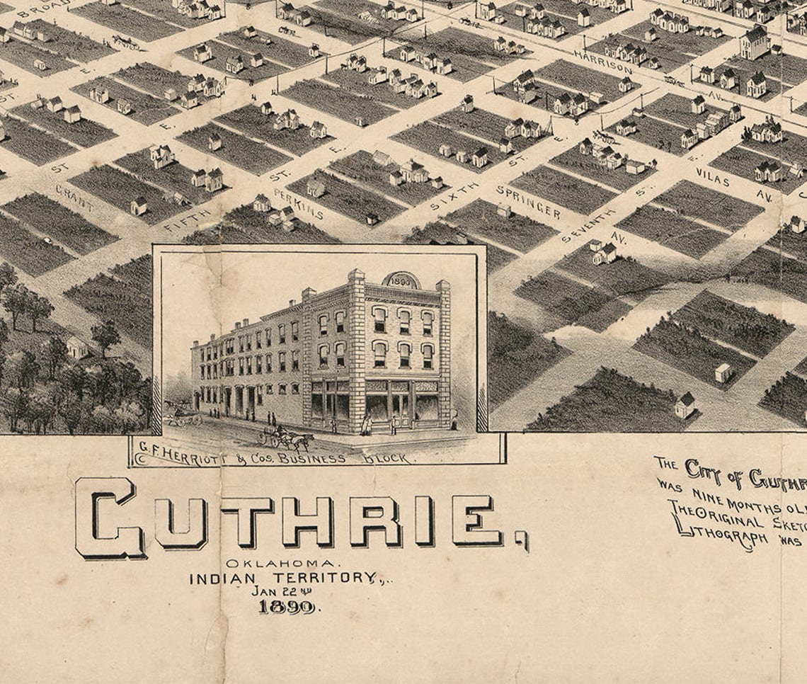 Map of Guthrie Logan Co. Oklahoma 1890. Vintage Restoration | Etsy