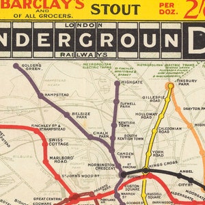 London Underground Railways Map. Vintage Home Deco Style Old Wall ...