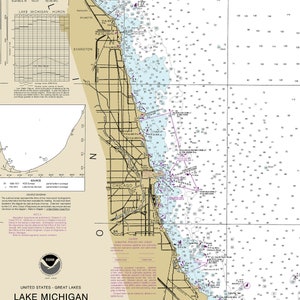 Nautical Chart of Lake Michigan, Waukegan to South Haven. Great Lake ...