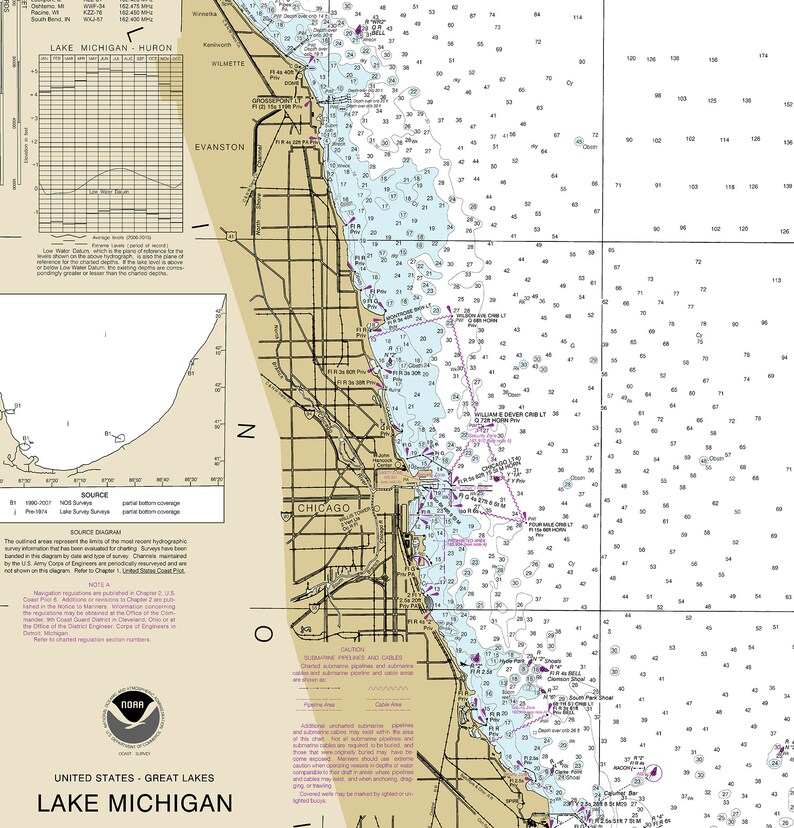Nautical Chart of Lake Michigan Waukegan to South Haven. - Etsy