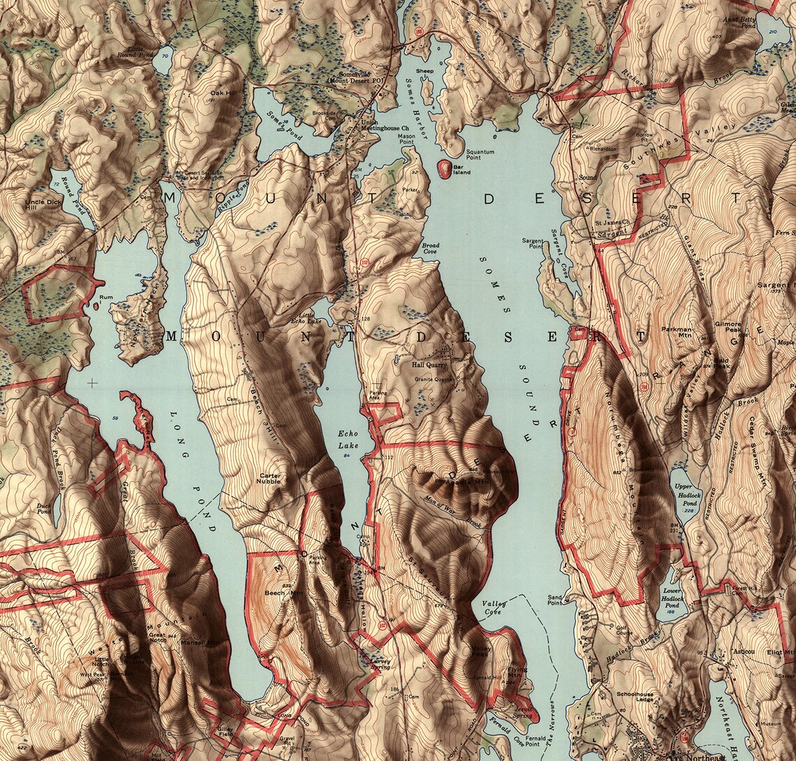 Topographic Map Acadia National Park and Vicinity Hancock - Etsy