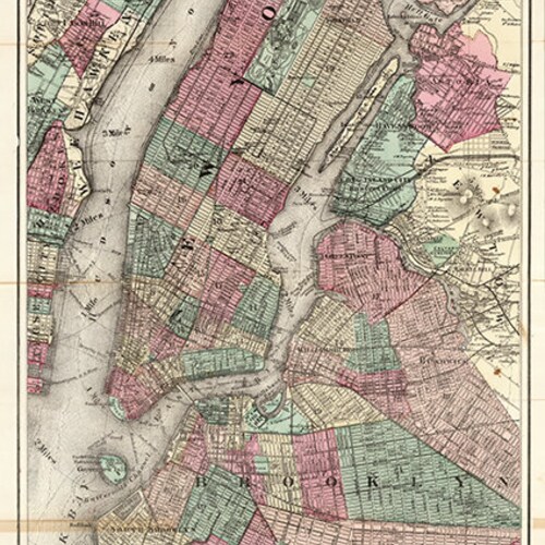 Map of Manhattan New York 1890. Vintage Restoration Hardware - Etsy
