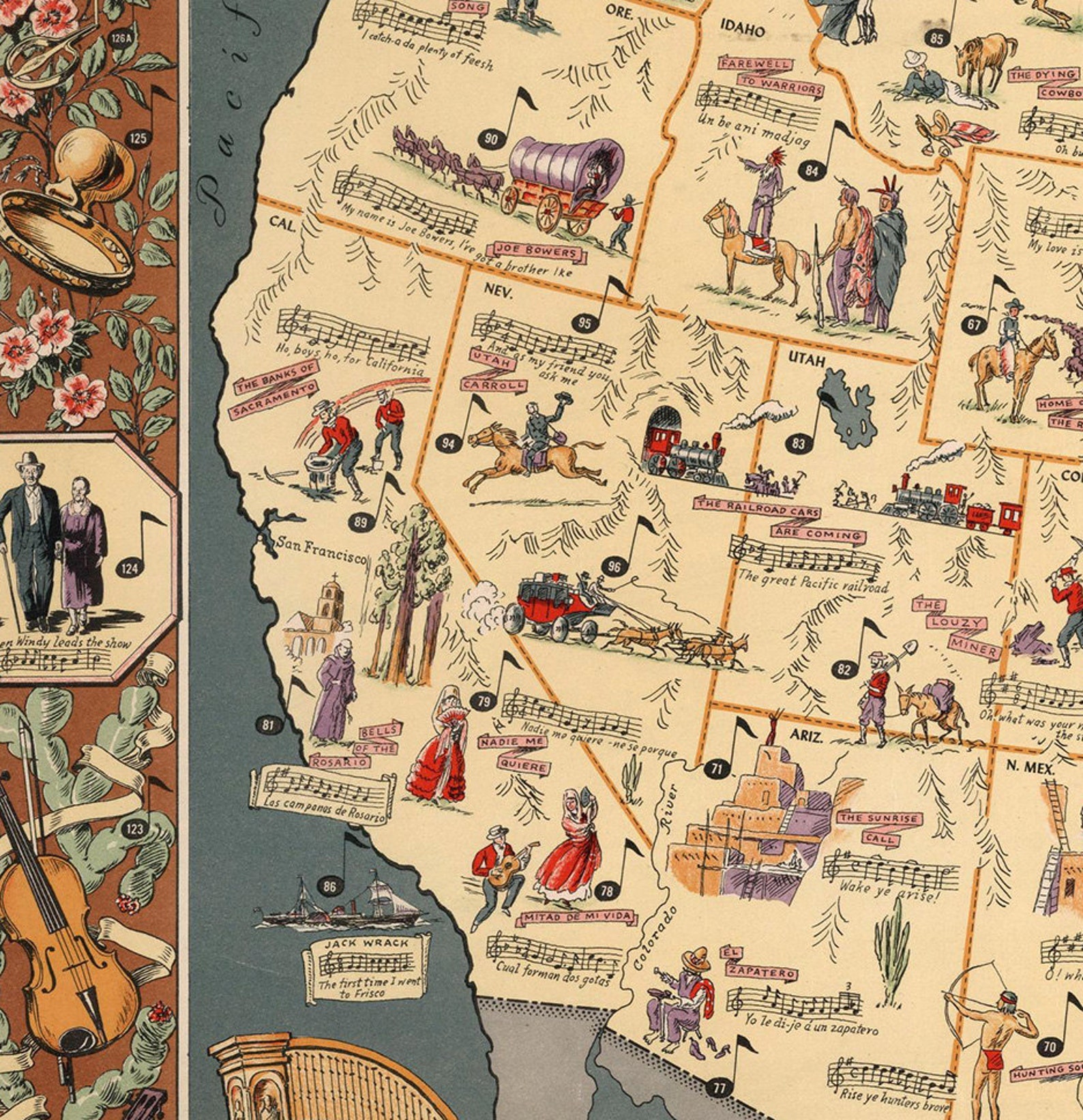 Folklore Music Map of the United States 1945. Laurence - Etsy