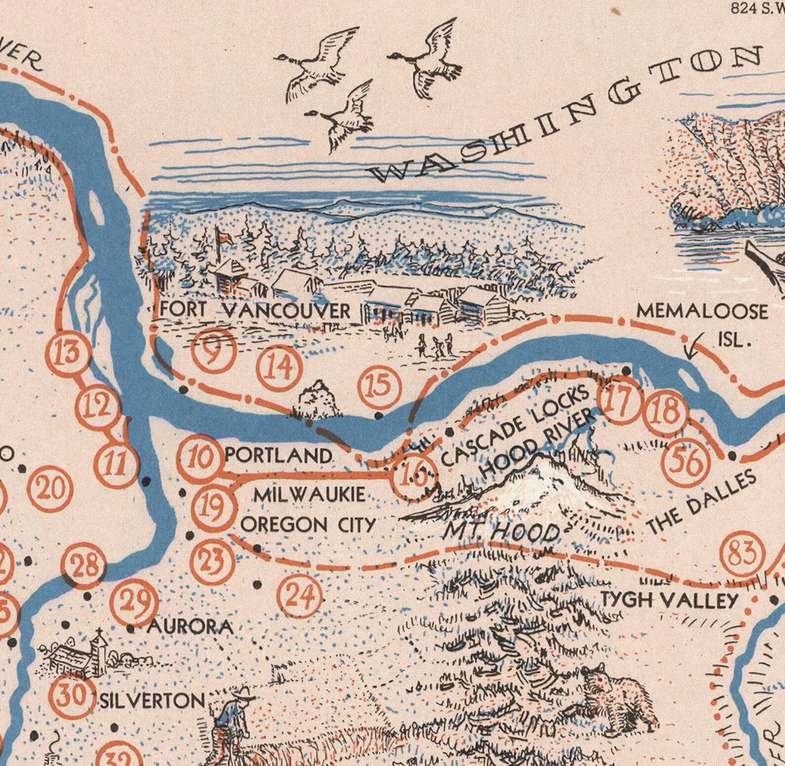 Map of Oregon Trails and Story Spots. Vintage Restoration - Etsy
