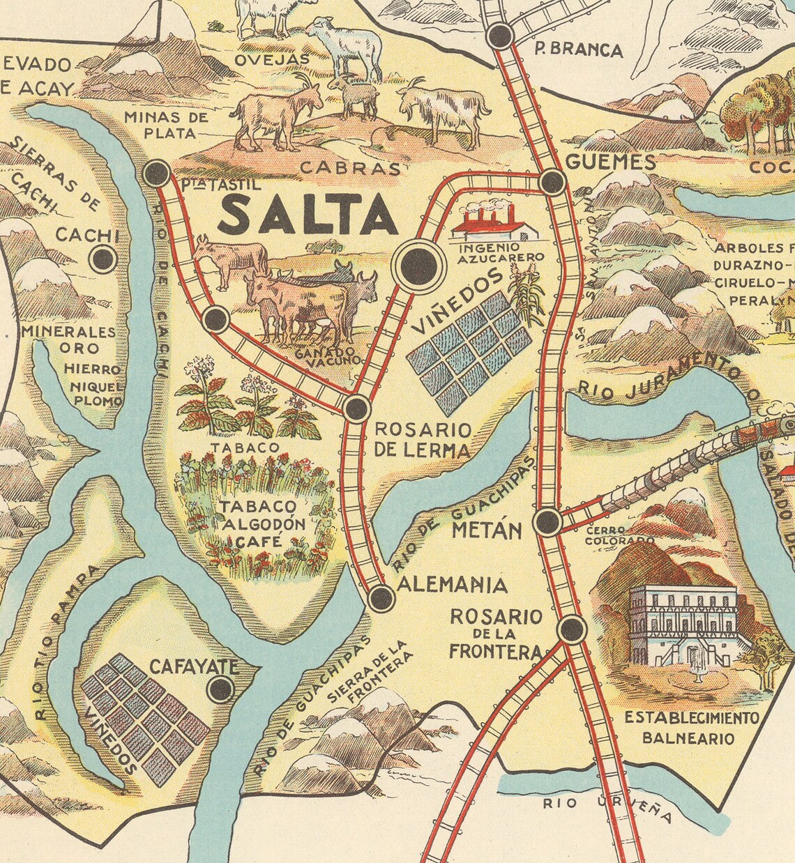 Pictorial Map of Salta. Argentina. Vintage home Deco Style old | Etsy