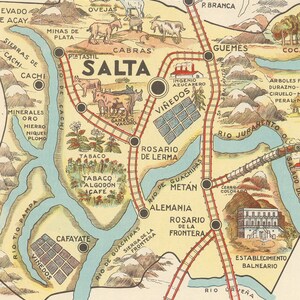 Pictorial Map of Salta. Argentina. Vintage Home Deco Style Old Wall ...
