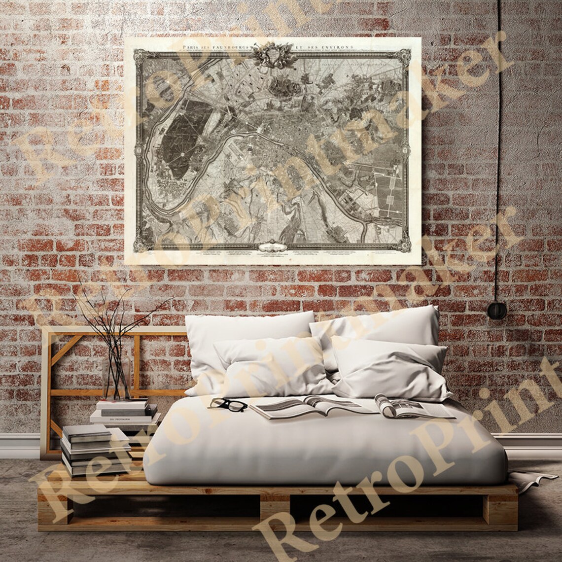 Map of Paris, France, 1795. Restoration Hardware Home Deco Style Old ...