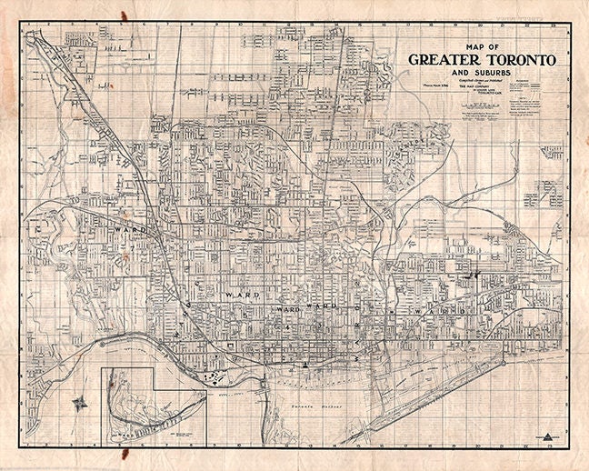 Map of Toronto and Suburbs Ontario Canada in 1916. Home Deco | Etsy Canada