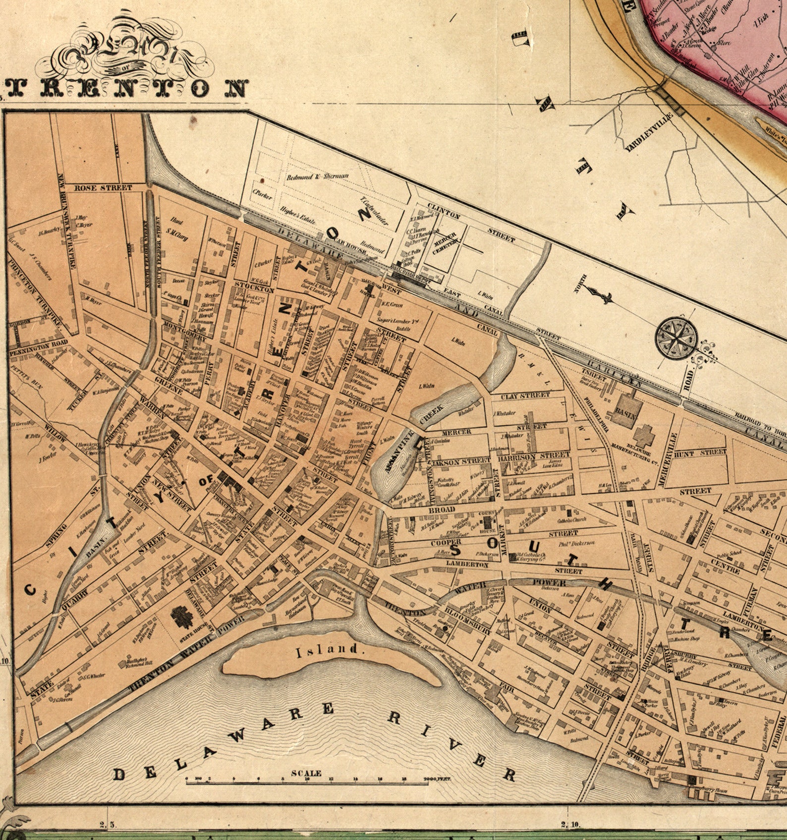Map of Mercer County. New Jersey NJ 1849 Vintage Home - Etsy