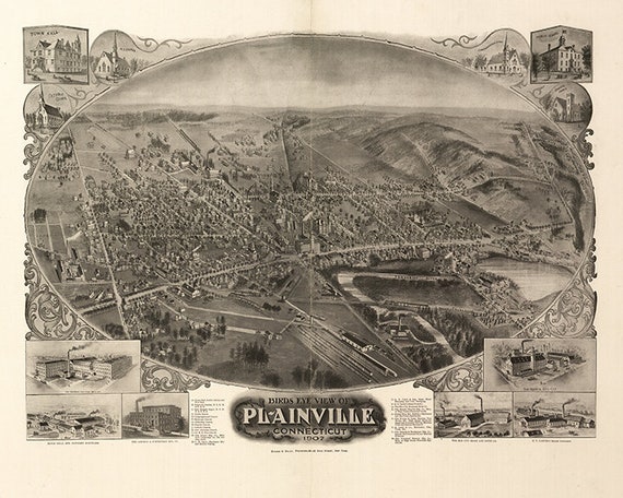 Map of Plainville Hartford County Connecticut CT 1907 | Etsy