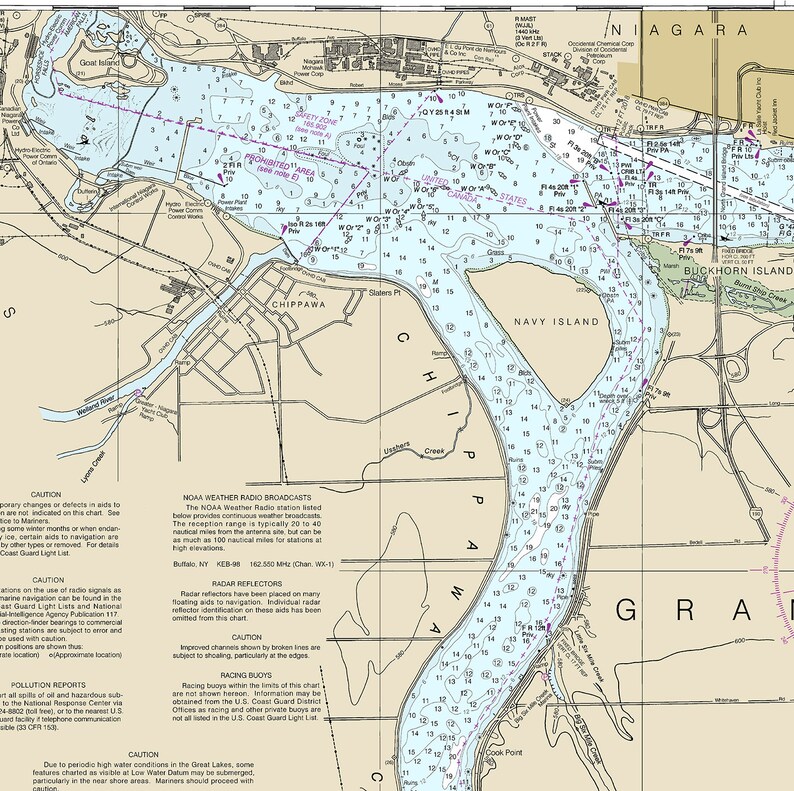 Nautical Charts of Upper Niagara River 14832. Buffalo, Grand Island ...