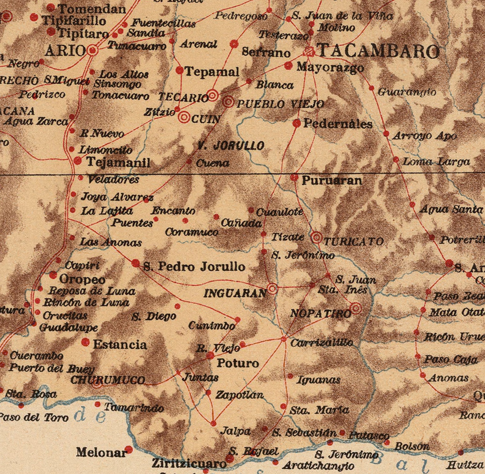Map of Michoacan, Mexico, 1922. Vintage Restoration Hardware Home Deco ...