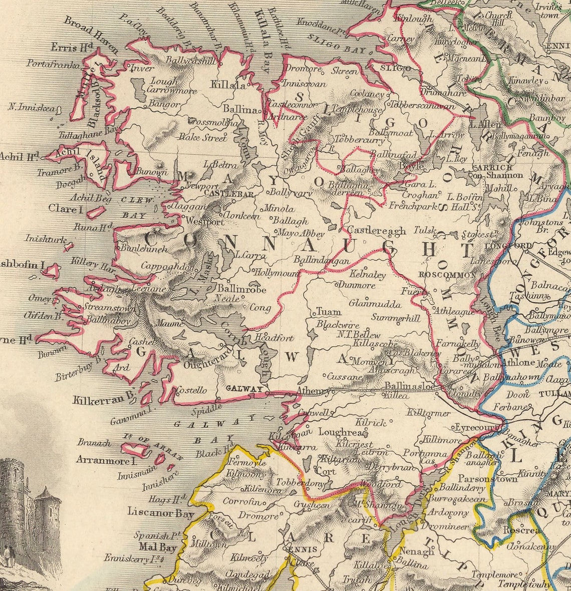 Map of Ireland, 1851. Vintage Home Deco Style Old Wall Reproduction Map ...