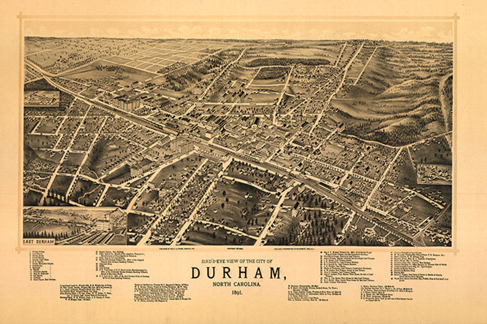 Map of Durham Durham Co. North Carolina N.C. 1891. - Etsy