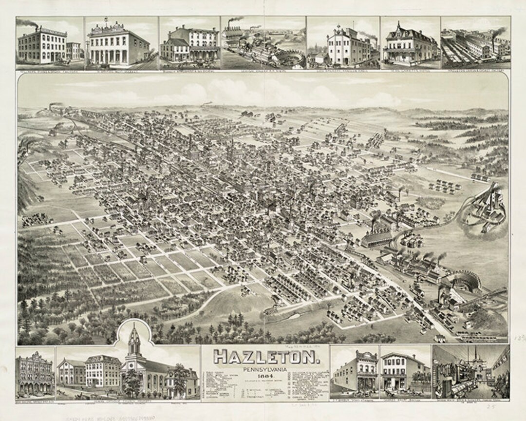 Map of Hazleton, Luzerne County, Pennsylvania, 1884. Vintage ...